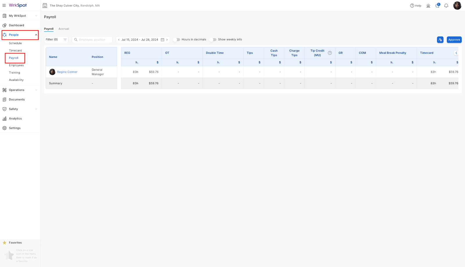 Columns overview in the payroll screen – WRKSPOT Help Center