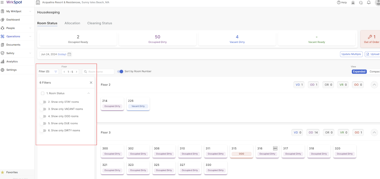 Housekeeping: The Room Status Tab – WRKSPOT Help Center