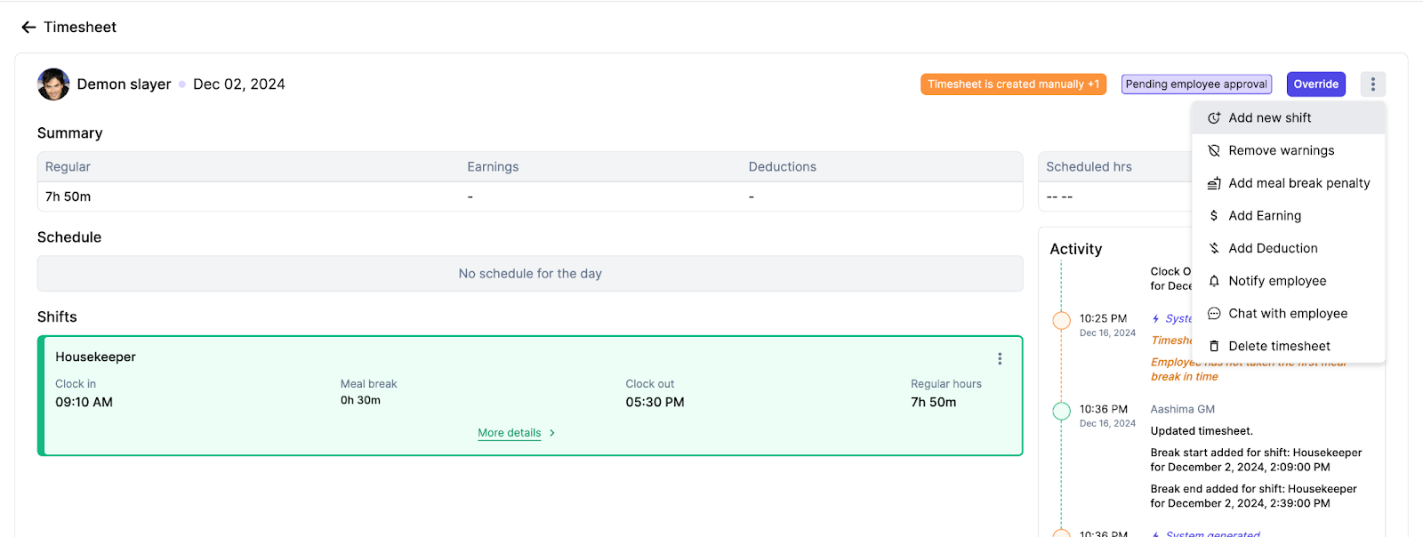 How to update a timesheet manually for an employee on the web ...
