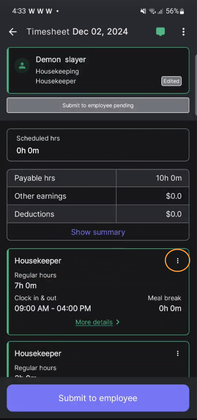 How to update a timesheet manually for an employee on the mobile ...