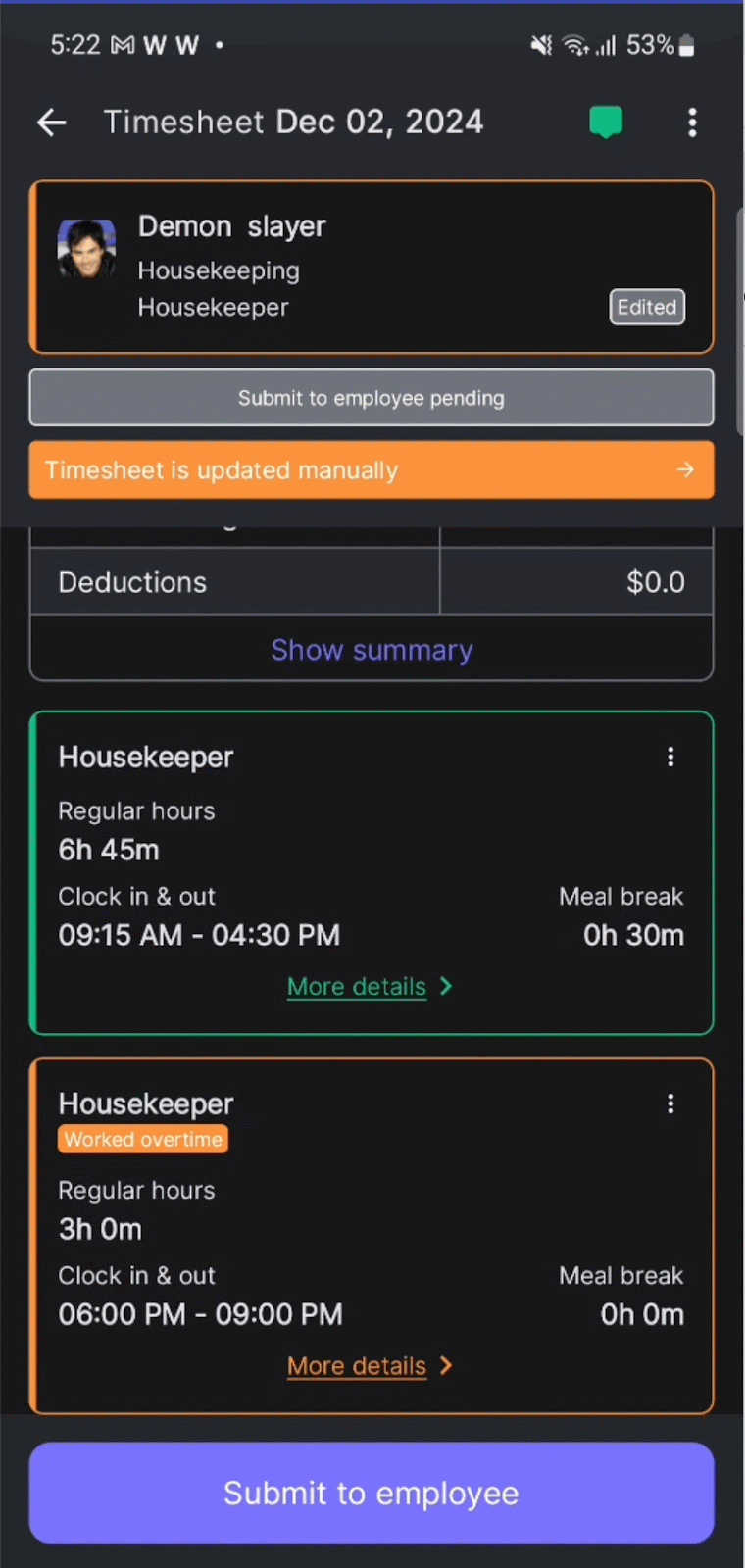 How to remove a warning for a timesheet for an employee on the mobile ...