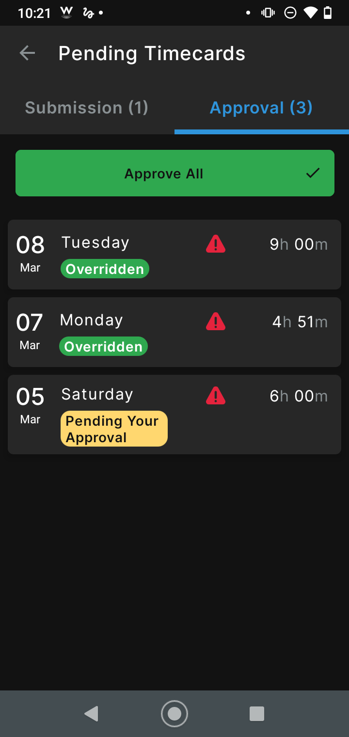 For Employees: Approving a Pending Timecard (Mobile) – WRKSPOT Help Center